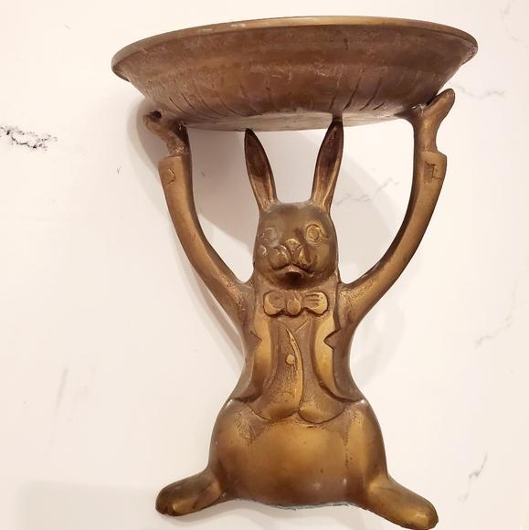 Accents | Vintage Brass Rabbit Butler Holding Display Tray Gold Bunny ...